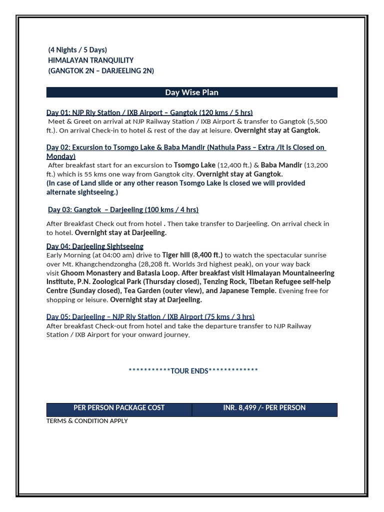 4 Nights & 5 Days Gangtok & Darjeeling | PDF