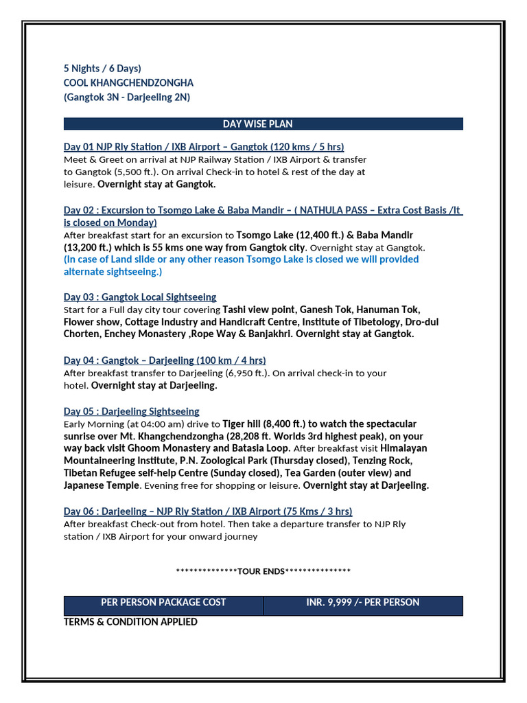 5 Nights & 6 Days Gangtok & Darjeeling | PDF