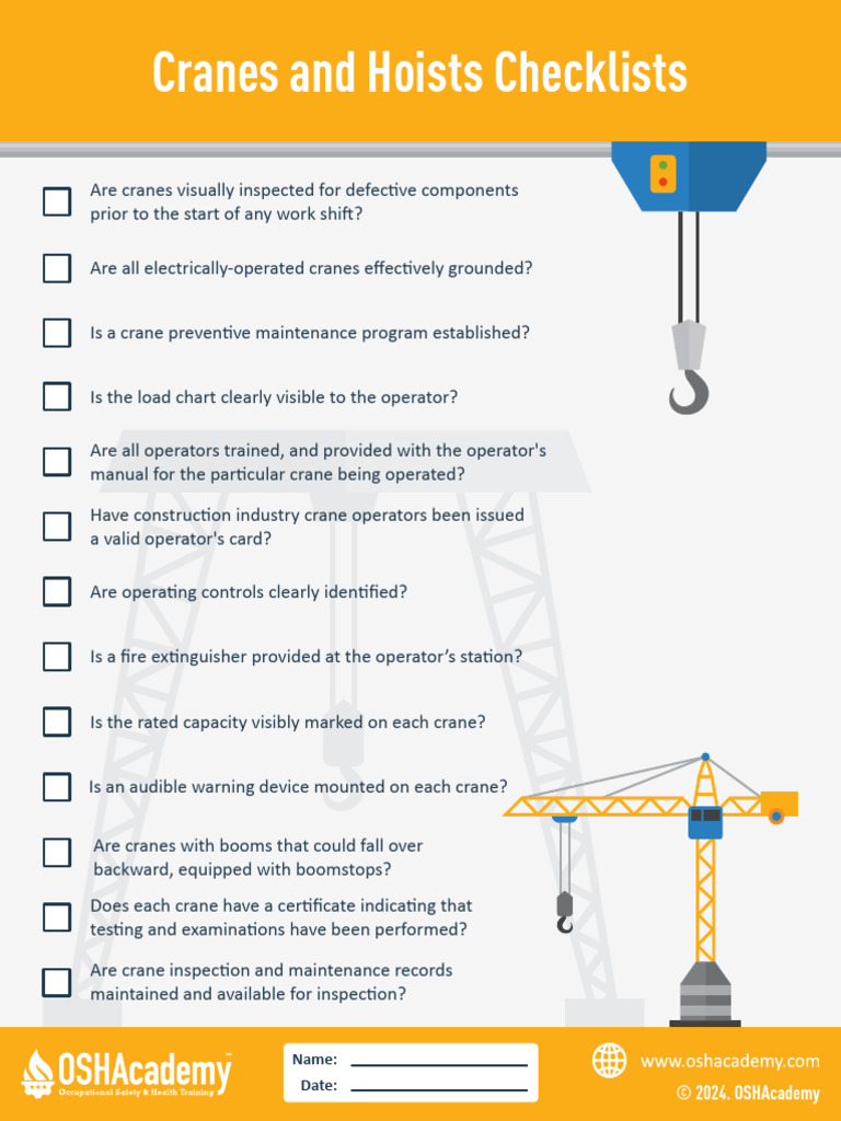 Cranes and Hoists Checklist | PDF | Technology & Engineering