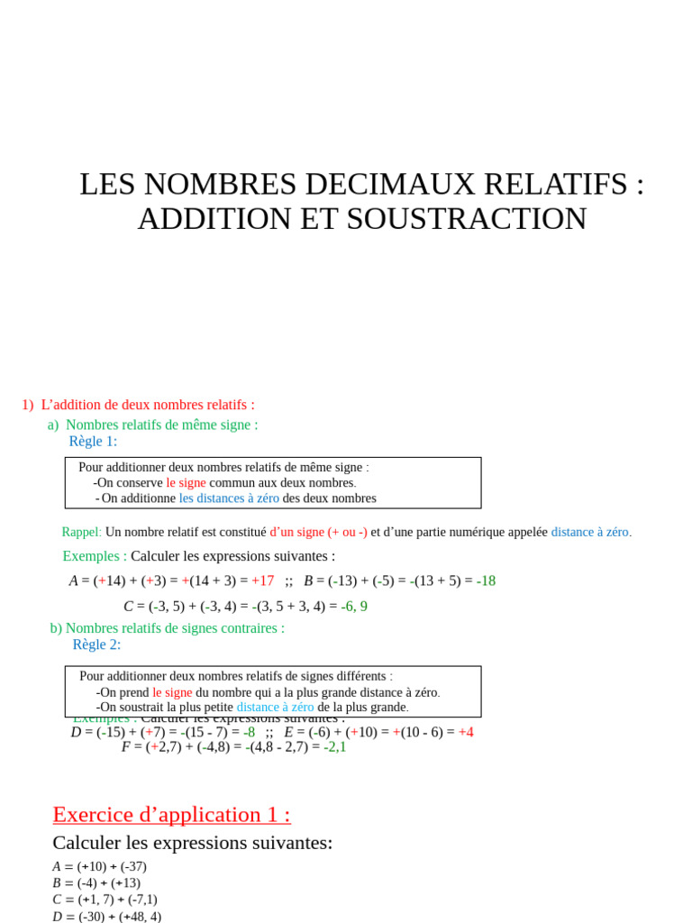 Décimaux Relatifs : Opérations Simples | PDF | Arithmétique | Mathématiques