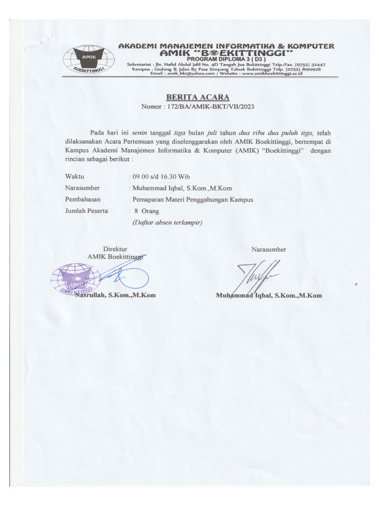 Berita Acara AMIK Boekittinggi | PDF