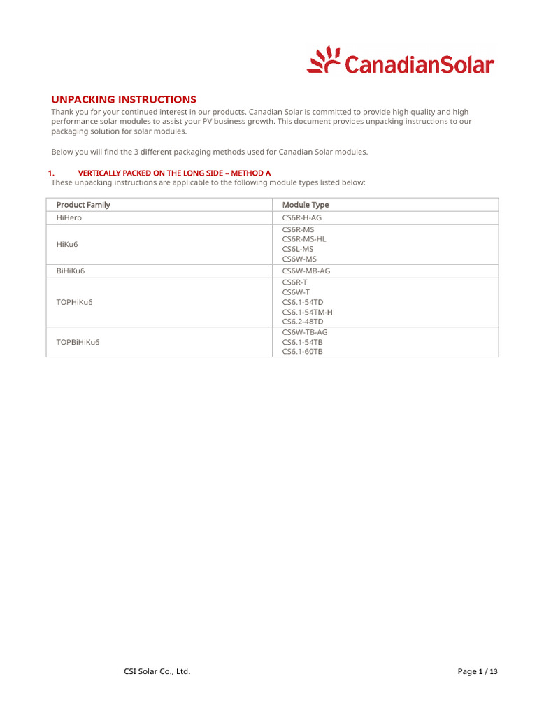 Unpacking Guide for CS7 Solar Modules | PDF | Pallet