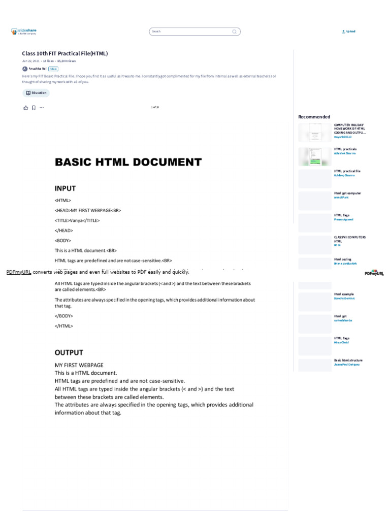 Class 10 HTML Practical Guide | PDF | Html | Html Element