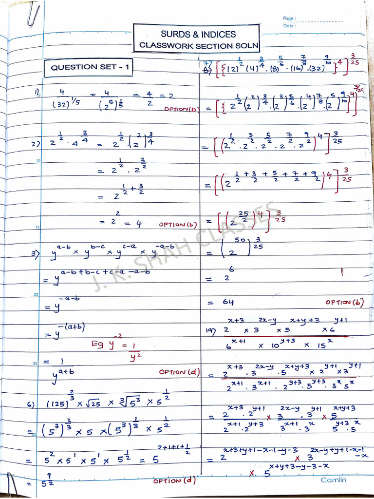 CAFC - Indices-Classwork Section-Solution 2 | PDF