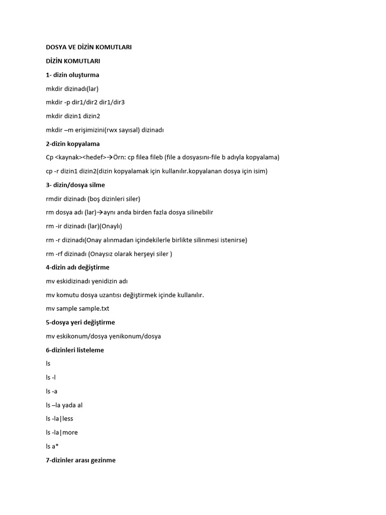 Dosya Ve Di̇zi̇n Komutlari | PDF