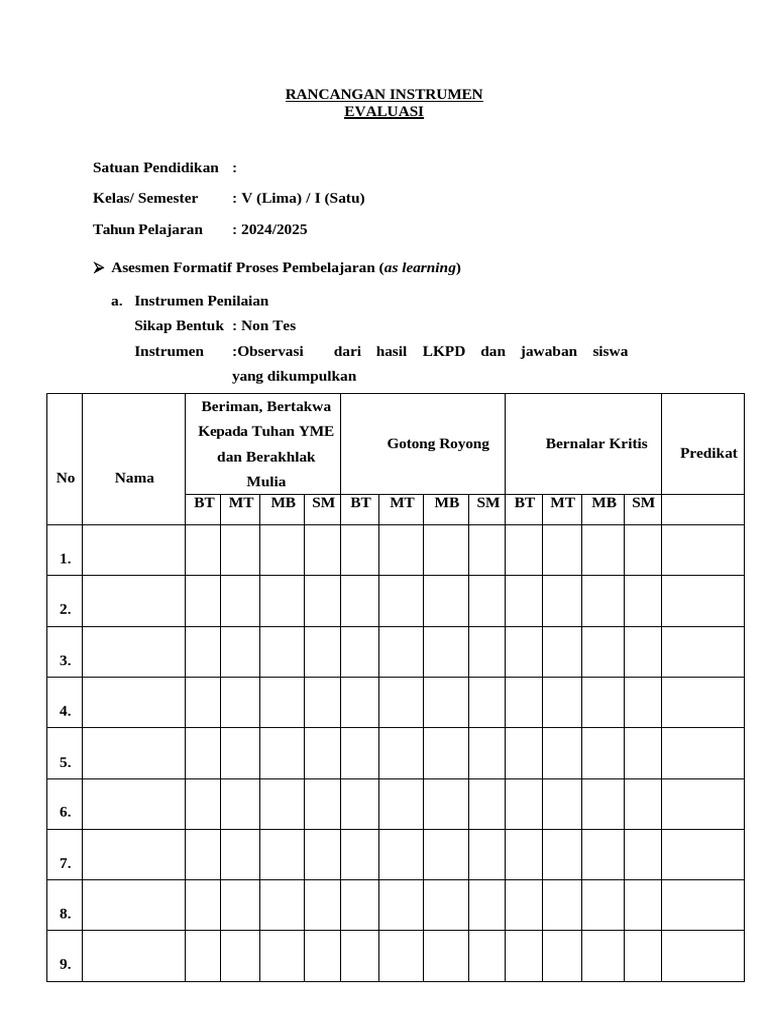 Rancangan Instrumen Evaluasi Norma | PDF