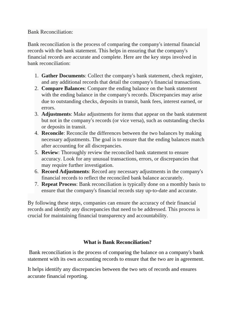 Bank Reconciliation Short Notes | PDF | Banks | Financial Services