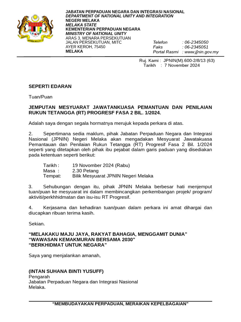 Jemputan Mesyuarat RT Progresif Fasa 2 Bil 1 | PDF