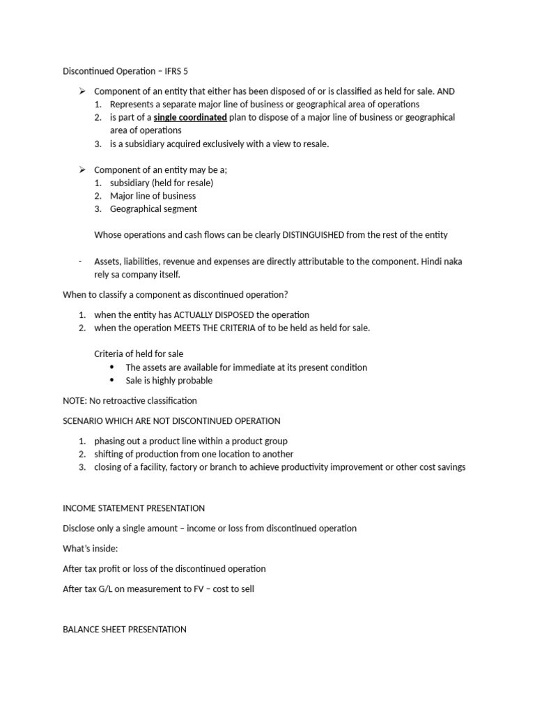Discontinued Operations Under IFRS 5 | PDF