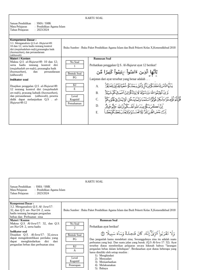Kartu Soal 45 KLS Xii Kurmer | PDF