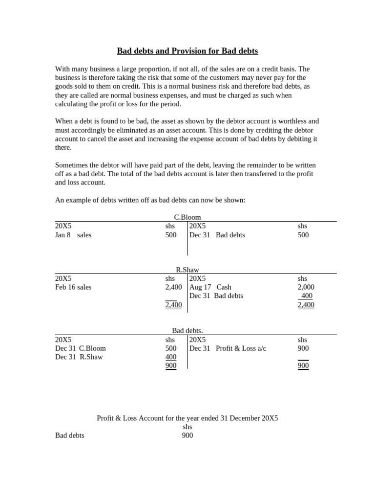 Bad Debts and Provision For Bad Debts | PDF | Bad Debt | Debt