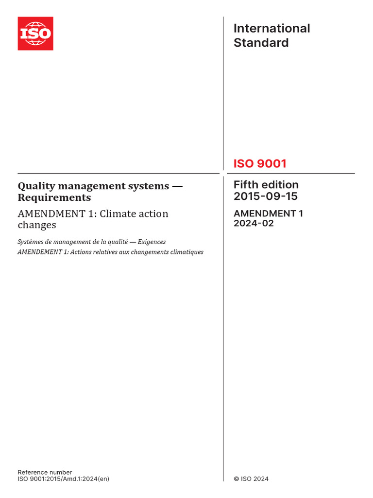 Iso 9001 2015 Amendment 1 Feb 2024 Pdf International