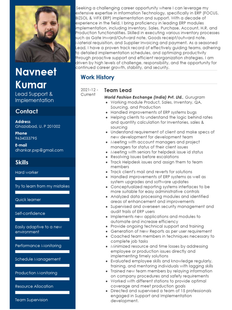 Navneet Kumar Resume | PDF | Enterprise Resource Planning | Computer Security