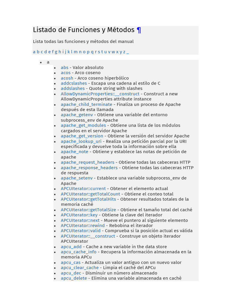 Listado de Funciones y Métodos - Diccionario | PDF | SQL | Servidor web