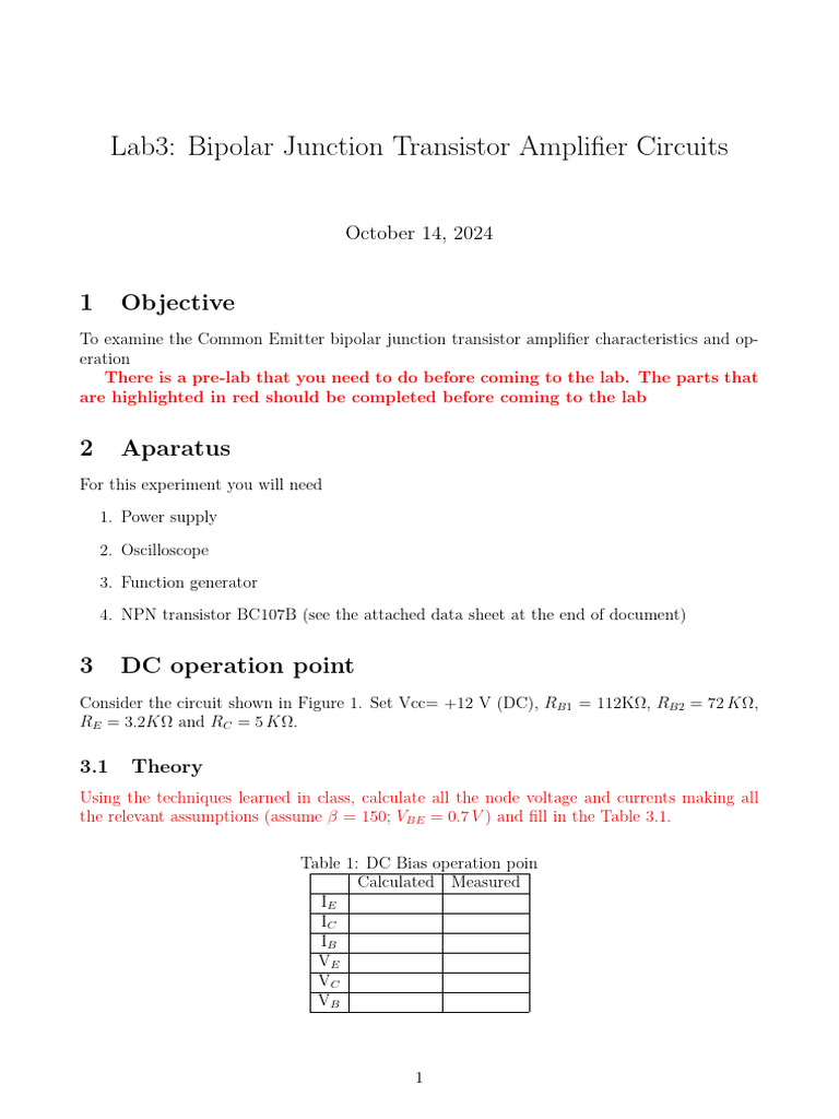 Lab 3 | PDF | Amplifier | Bipolar Junction Transistor
