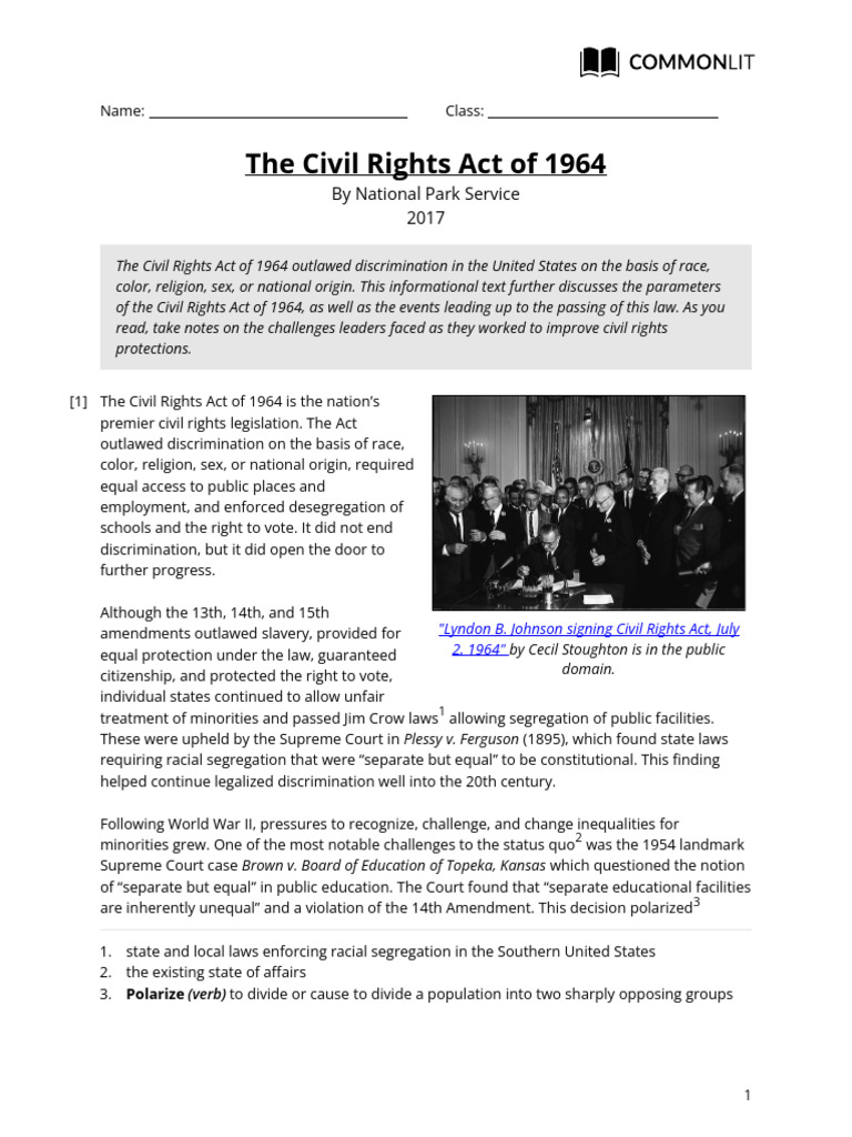 The Civil Rights Act of 1964-Student | PDF | Civil Rights Act Of 1964 ...