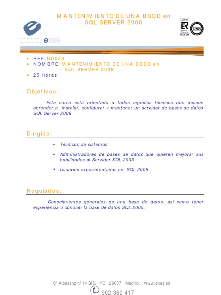BD029-Mantenimiento de Una Base de Datos en SQL Server 2008 | PDF | Servidor SQL de Microsoft ...
