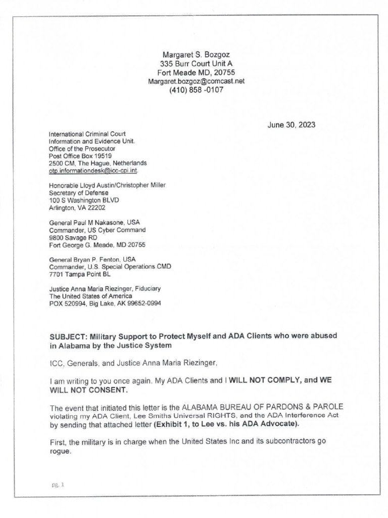 Exhibit 4: Complete Packet To DOD DOJ Judge Amy Judge Moss and AL For ...