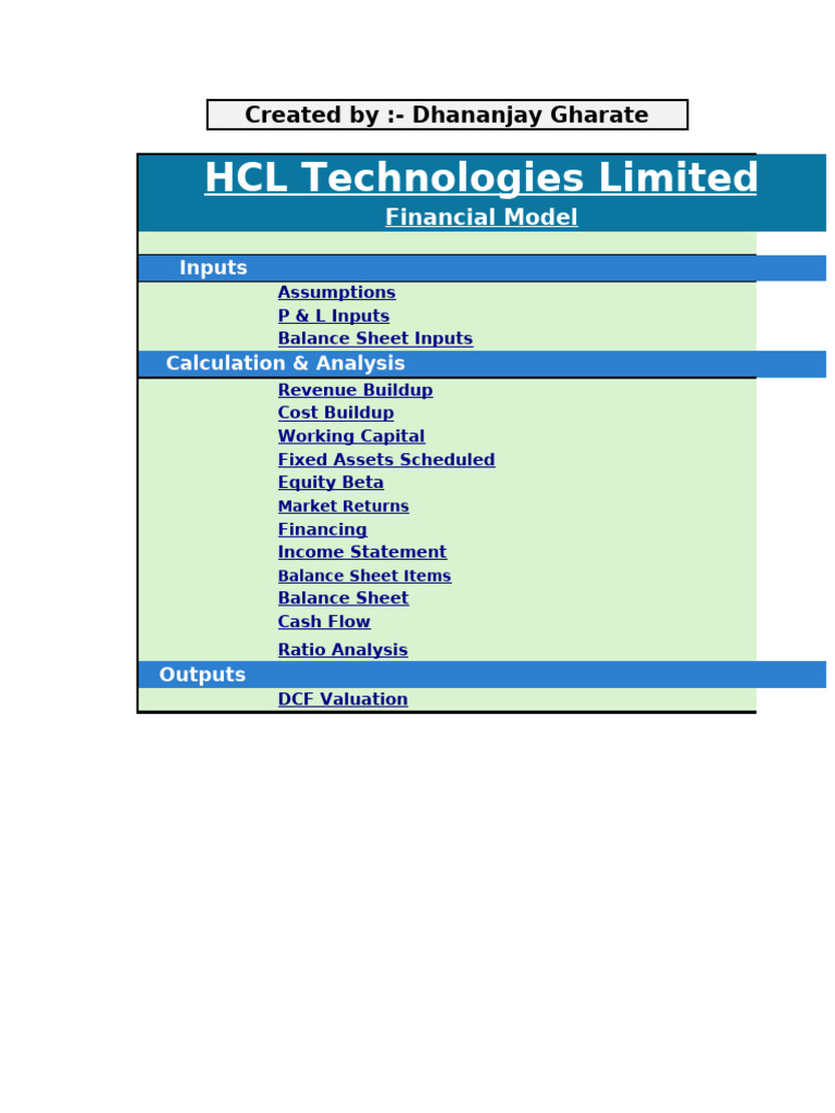 HCL Technologies Ltd. Financial Model (Dhananjay Gharate) | PDF | Equity (Finance) | Expense