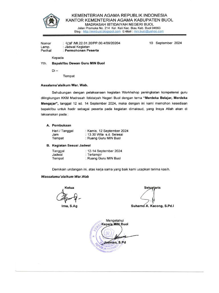 Undangan Workshop Guru Min Buol | PDF