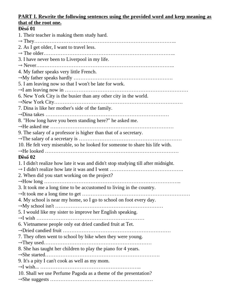 Sentence Rewriting Exercises | PDF | Cost Of Living