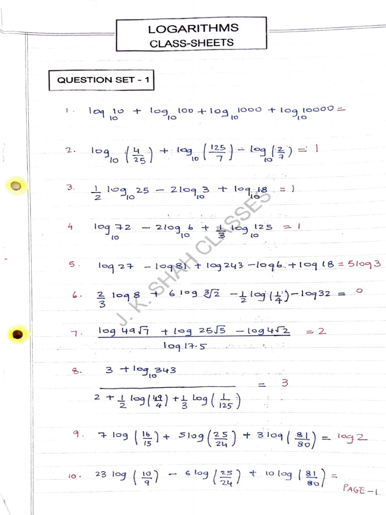 CAFC - Logarithms - Class Sheets | PDF