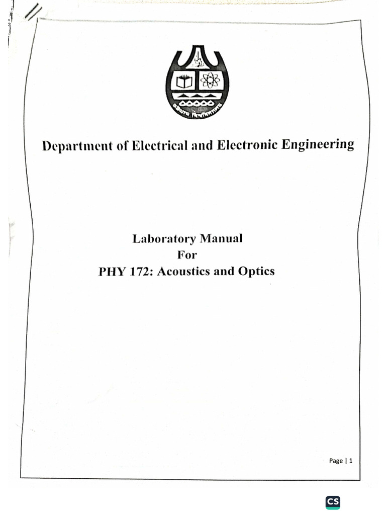 Laboratory Manual - PHY 172 Acoustics &optics | PDF