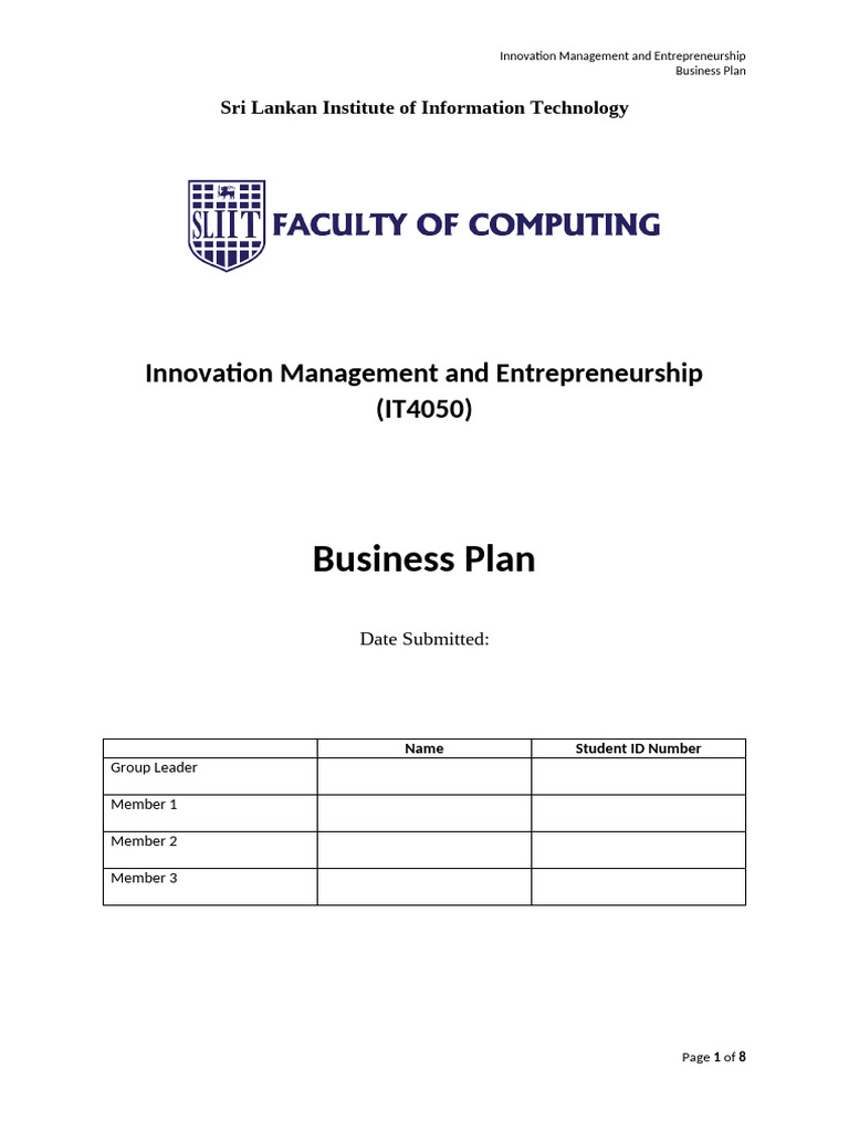 Student Business Plan Guide | PDF | Entrepreneurship | Economies
