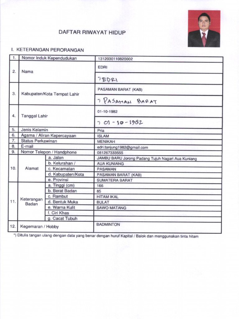 DRH Perorangan Edri | PDF