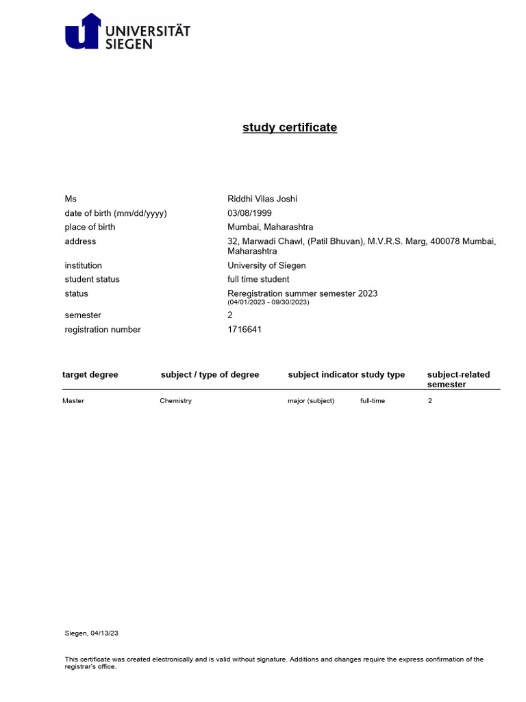 Study Certificate (English) (PDF) | PDF