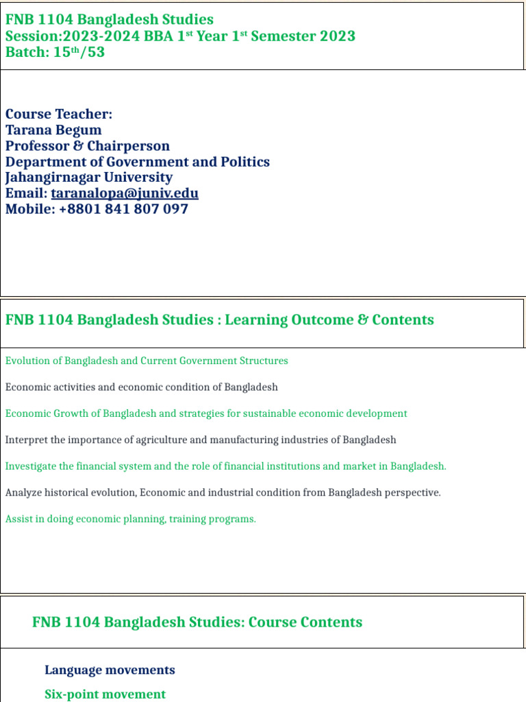 FNB 1104 Bangladesh Studies - Curriculum - Batch 53 | PDF | Government | Bangladesh