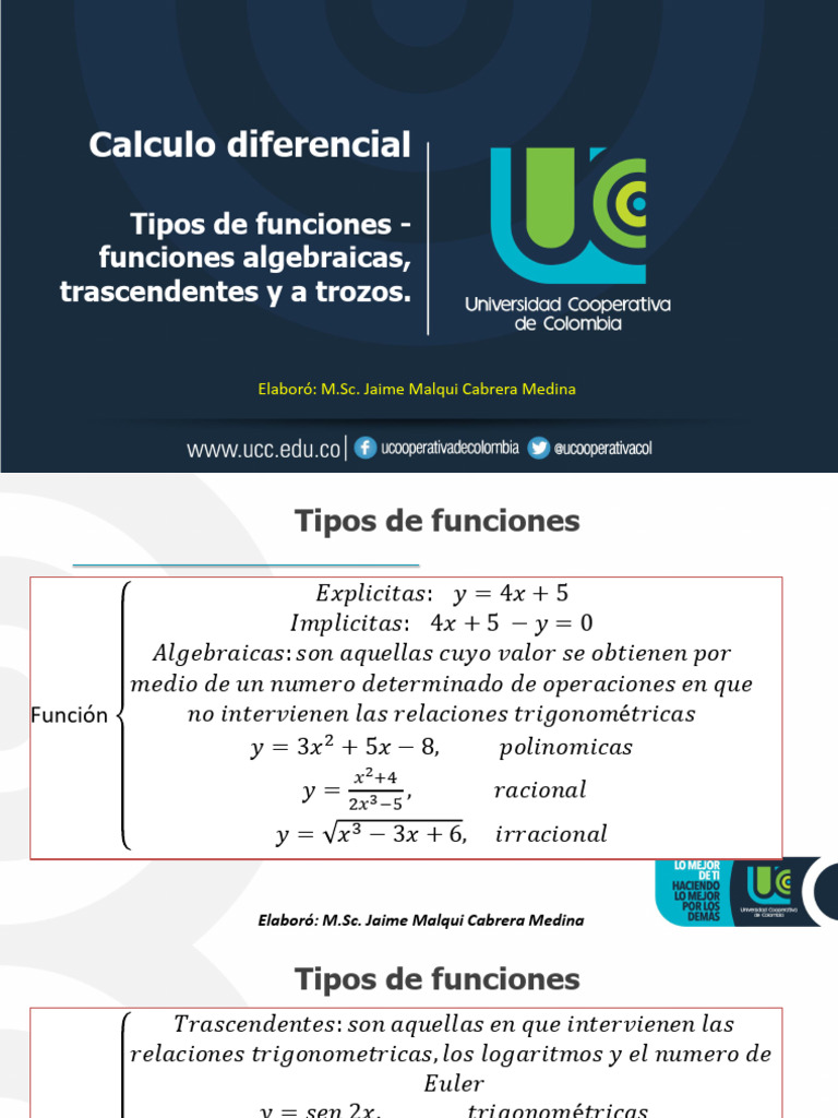 Tipos de Funciones en Cálculo Diferencial | PDF | Función (Matemáticas ...