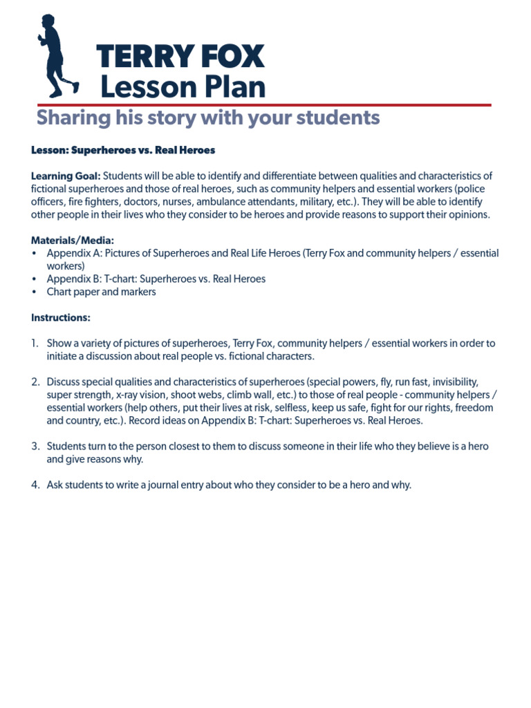 Superheroes vs. Real Heroes Lesson Plan | PDF | Superheroes | Hero