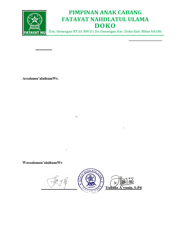 Undangan Ketua Fatayat NU | PDF