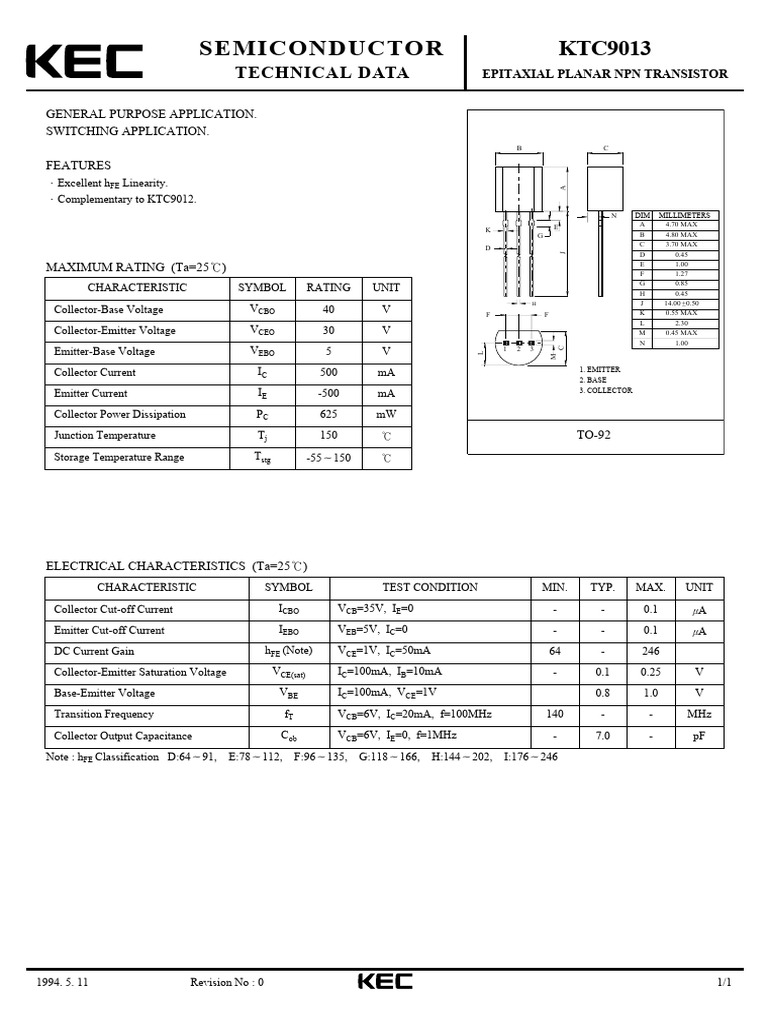C9013 | PDF | Bipolar Junction Transistor | Semiconductors