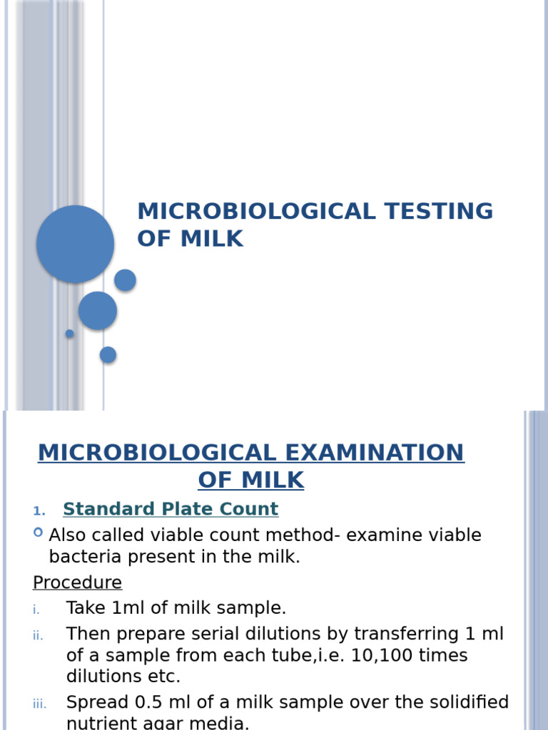 Unit 8 MICROBIOLOGICAL TESTING OF MILK | PDF | Milk