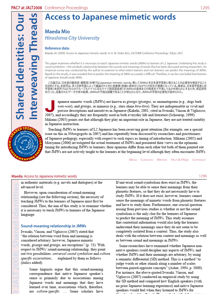 Access To Japanese Mimetic Words | PDF | Japanese Language | Word