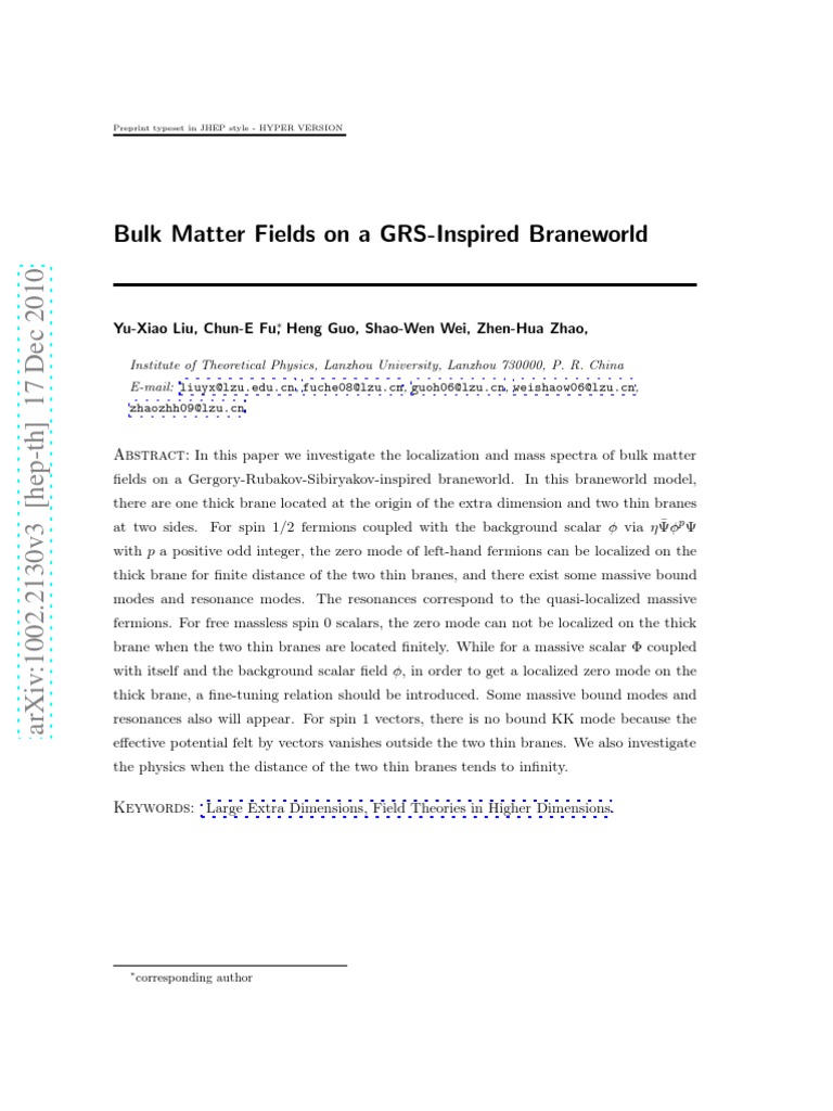 GRS Braneworld Matter Field Localization | PDF | Scientific Theories ...