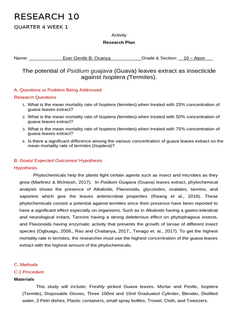 RESEARCH IV Q4 W1 Research Plan by - Ever Gentle B. Ocariza 10 - Atom. | PDF | Science & Mathematics