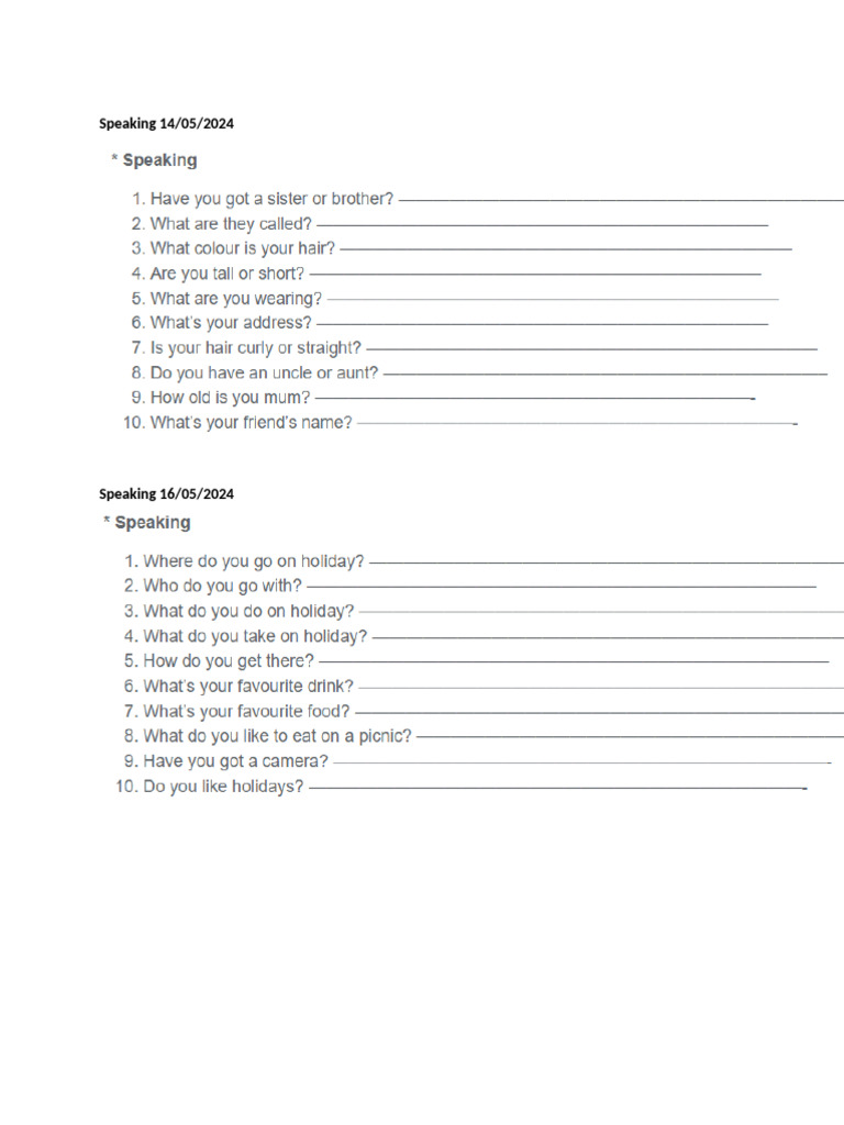 Speaking Practice 1-2 | PDF