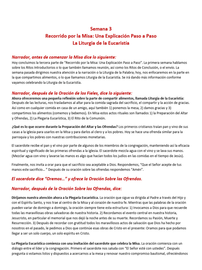 Week 3 Commentator Script Spanish | PDF | eucaristía | Oración