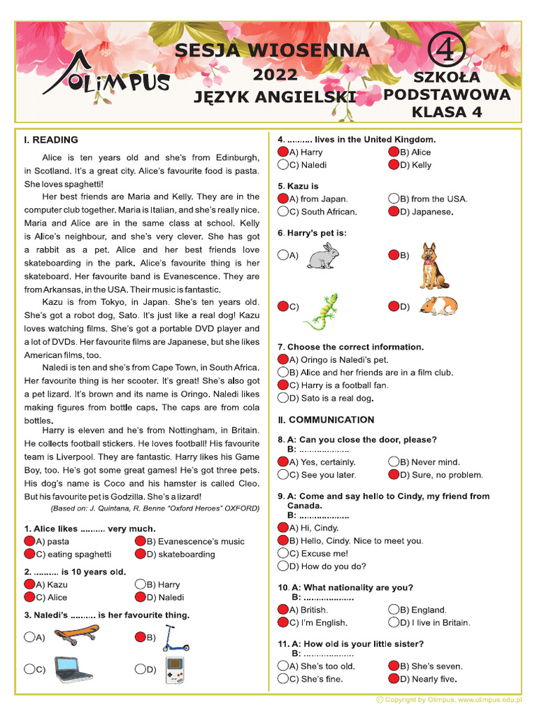 Sesja Wiosenna - A4 - 2022 - Klucz | PDF
