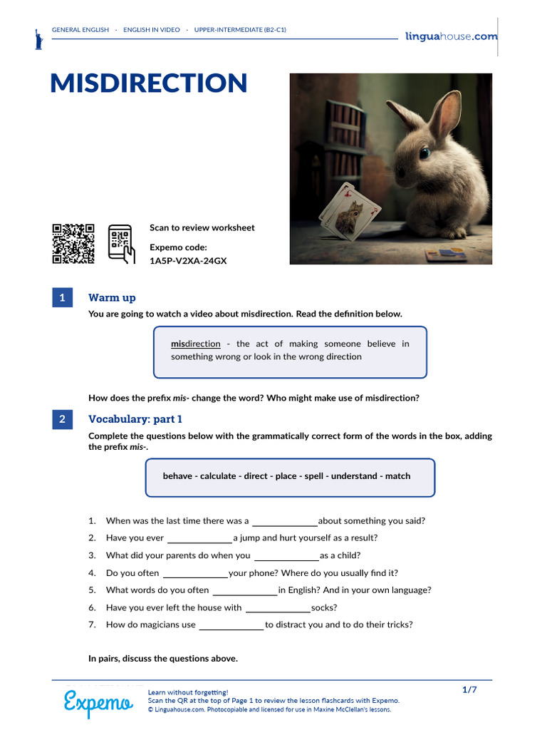 Misdirection Lesson for B2-C1 Learners | PDF | Attention | Verb