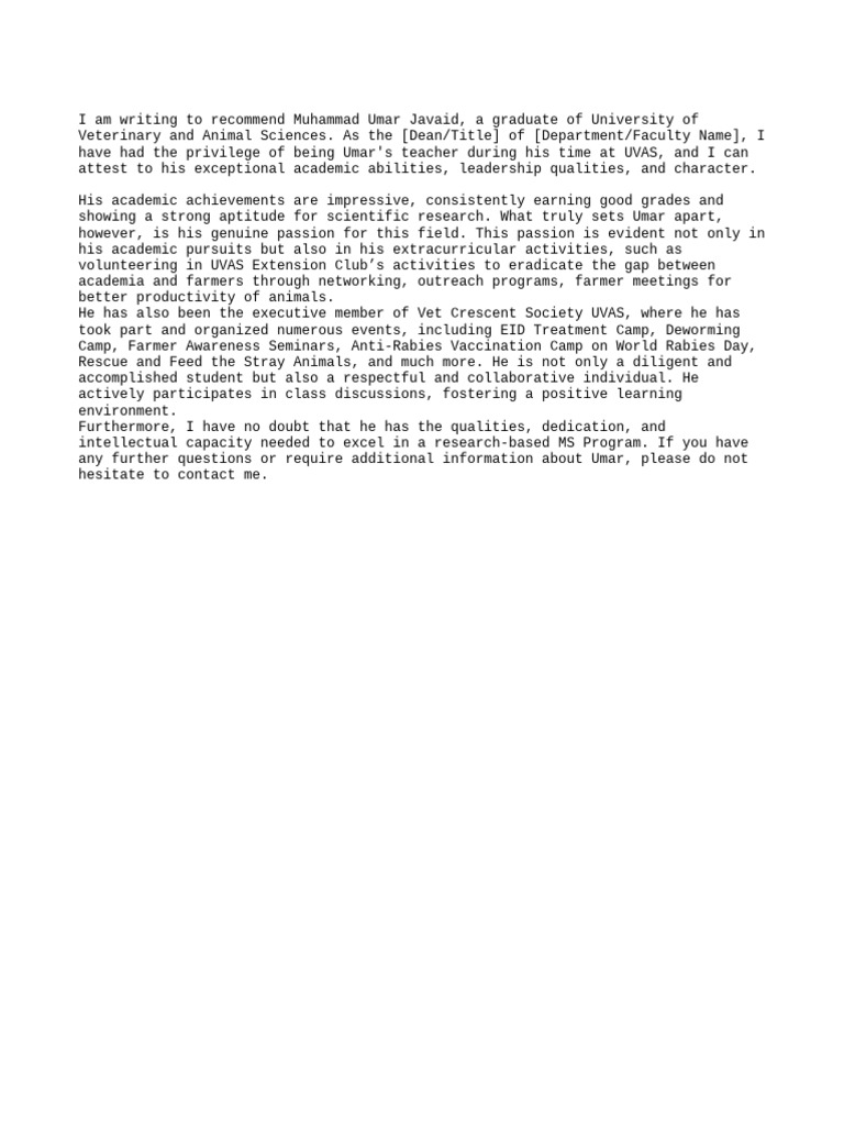 Letter of Recomendation | PDF