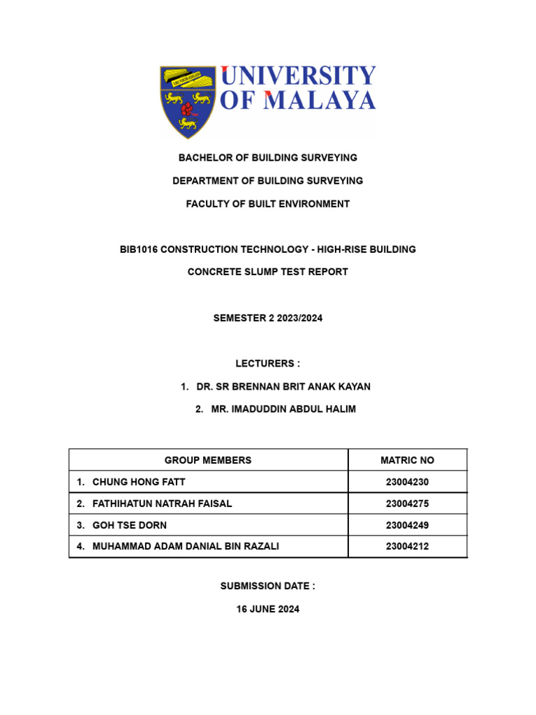 Bib1016 Slump Test Report | PDF | Concrete | Materials