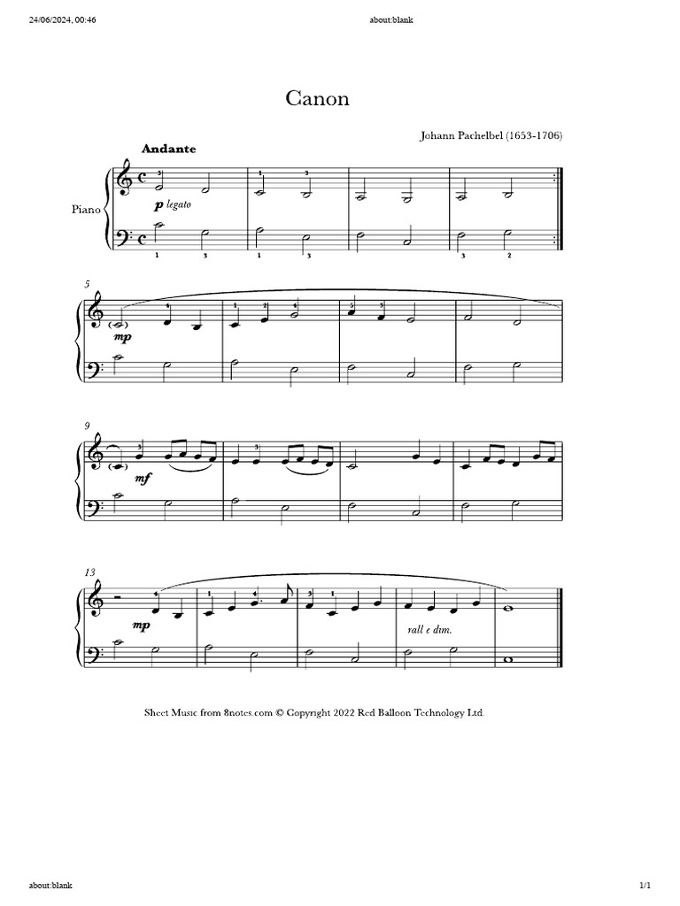 Cannon in D Easy Version | PDF