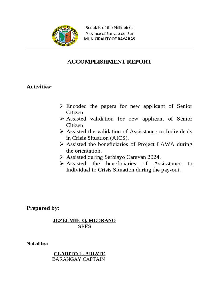 Bayabas Municipality Accomplishment Report | PDF