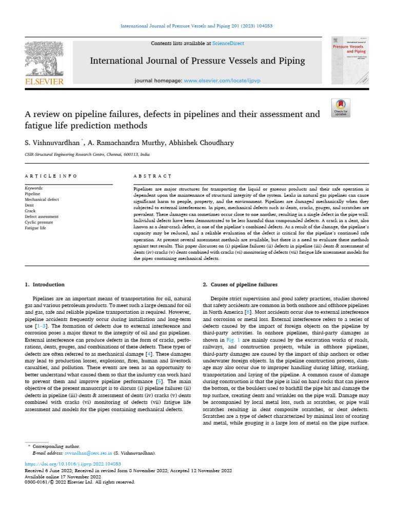 A Review On Pipeline Failures, Defects in Pipelines and Their ...