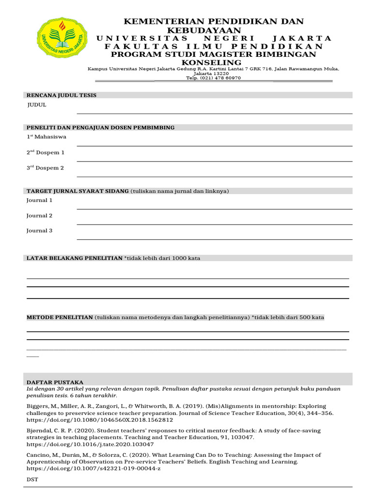 Form Pengajuan Judul Tesis S2 BK | PDF