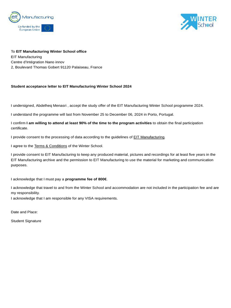 WITH - FEE - Acceptance Letter To Winter School 2024 (Abdelheq Menasri ...